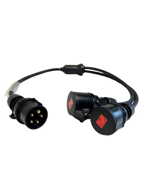 16A 3 Phase Ceeform Y Splitter - 5 core 2.5mm Rubber HO7 Cable IP44 Black