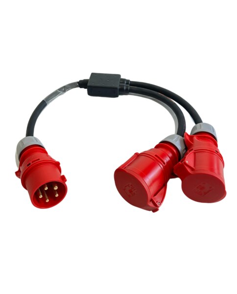 32A 3 Phase Ceeform Y Splitter - 5 core 4.0mm Rubber HO7 Cable IP44 Red
