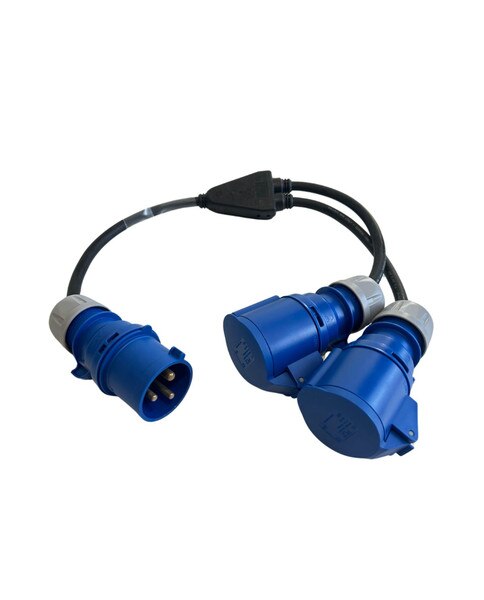 MOULDED Y SPLIT 3 Core 4.0mm 32A Single Phase with PCE connectors IP44 Blue