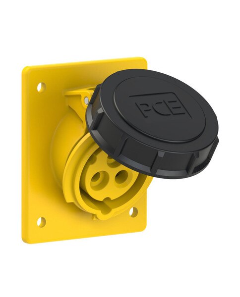 PCE-41392-4f8v - CEE-receptacle flange 80x97 angled 20A 2P3W 4h IP67 UL