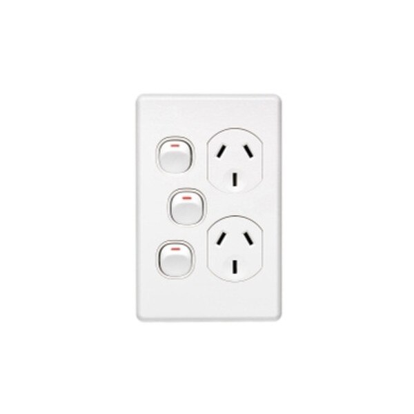 Clipsal C2025VXA-WE Switch Socket 10A Double 1x Extra Switch Vert White